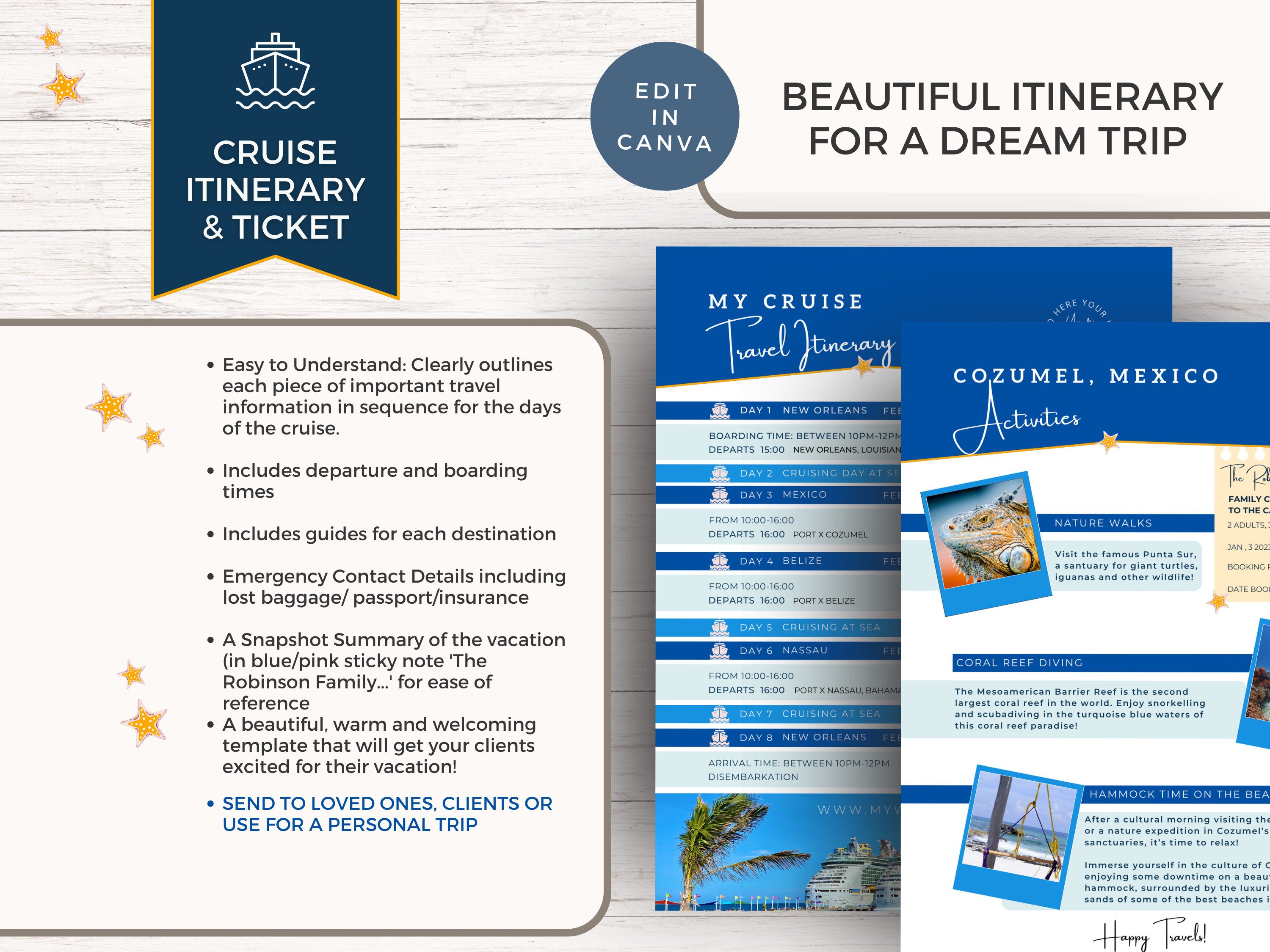 Cruise Itinerary Template, Editable Canva Travel Agent, Traveling Guide ...