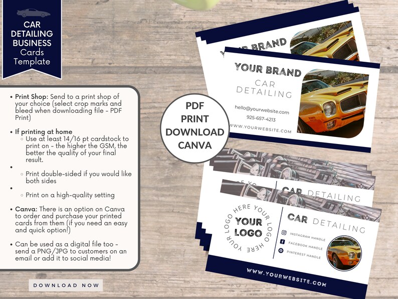 Car Detailing Business Cards Template Editable Canva Logo - Etsy