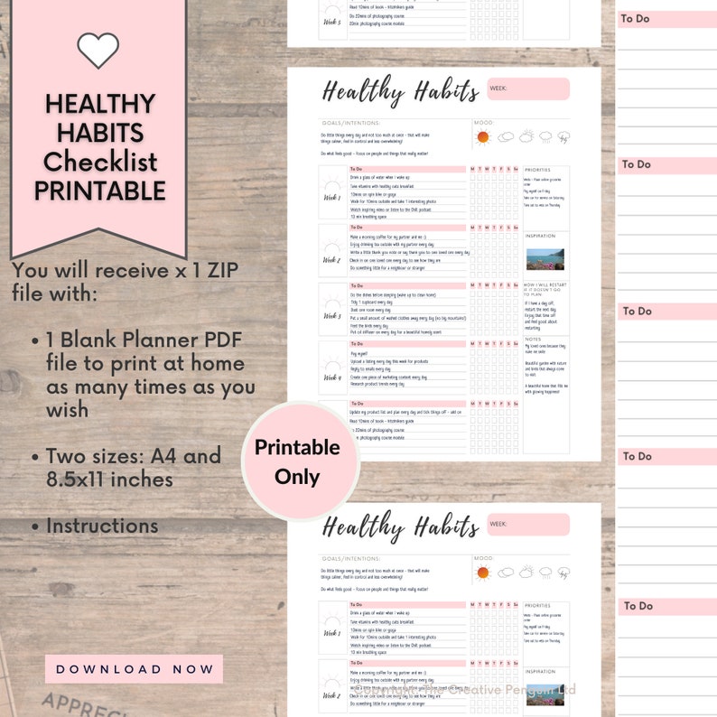Daily Habit Tracker Printable Healthy Habits Checklist Blush Pink ...