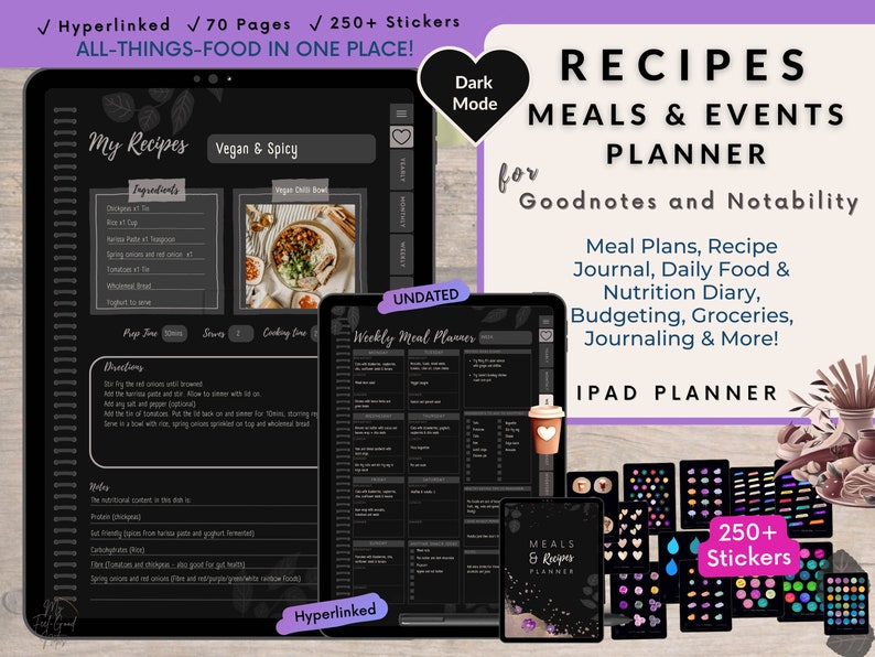 Digital Meal Planner and Recipe Book, Food Journal Goodnotes Planner ...