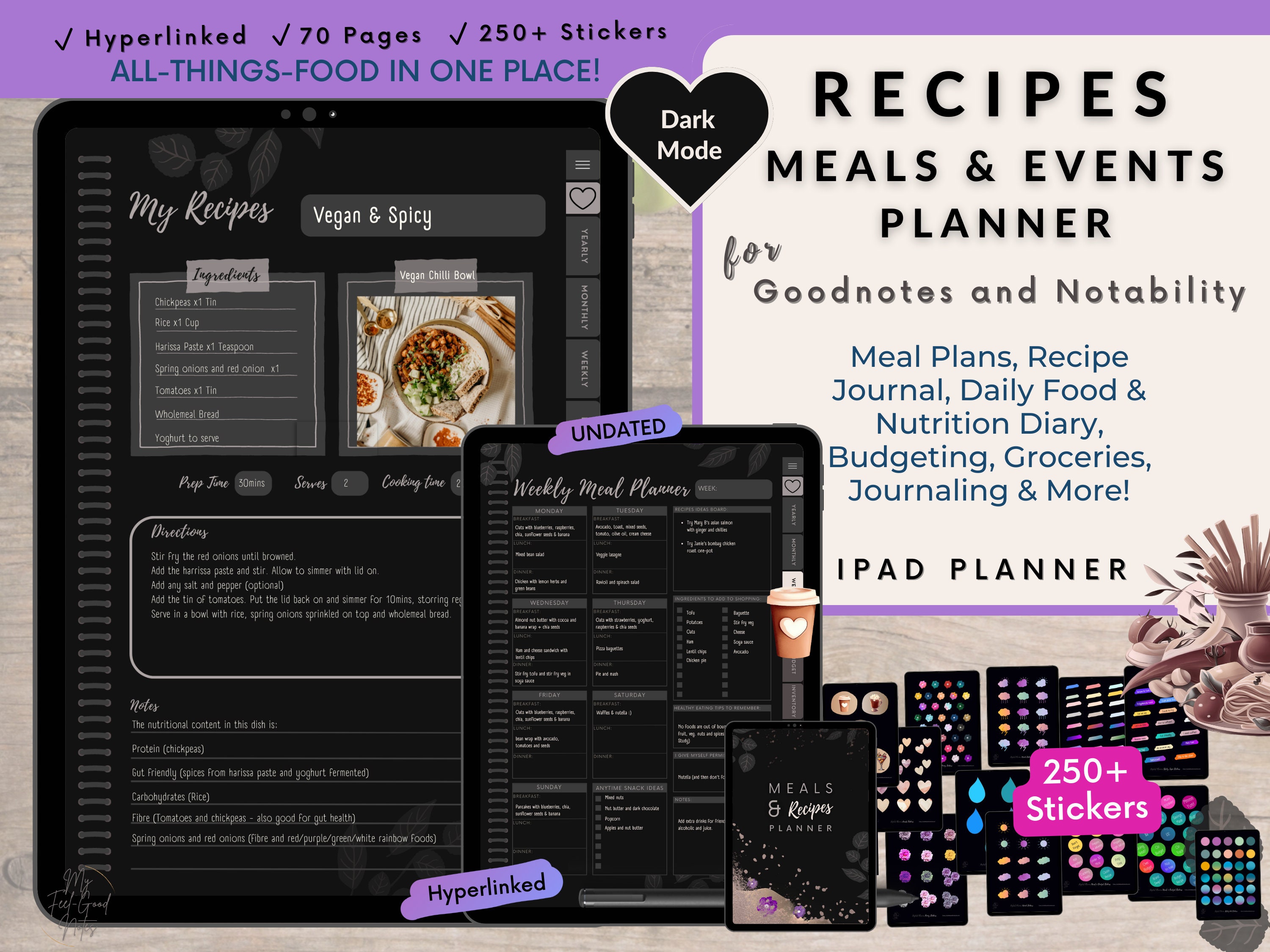 Digital Meal Planner and Recipe Book, Food Journal Goodnotes Planner ...