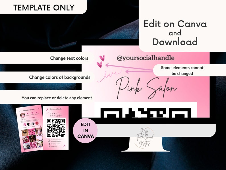 Photos QR Code Business Card Beauty Pink Canva Template - Etsy
