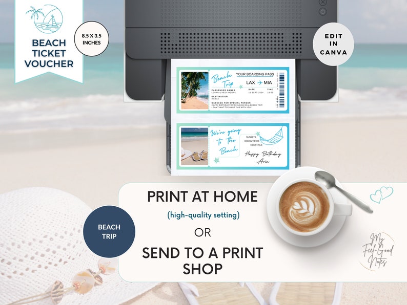 Beach Trip Ticket, Printable Boarding Pass, Surprise Vacation, Tropical ...
