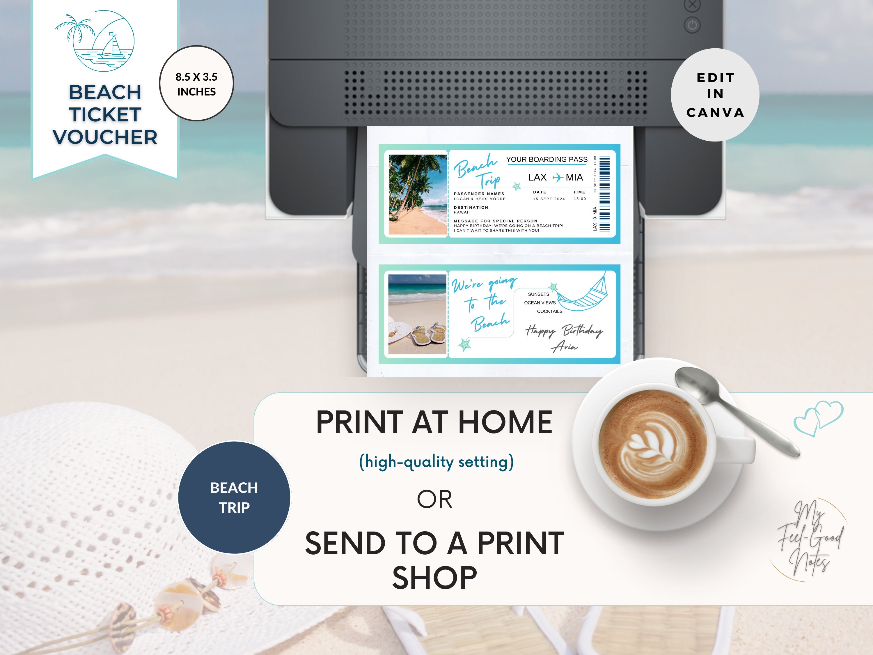 Beach Trip Ticket, Printable Boarding Pass, Surprise Vacation, Tropical ...