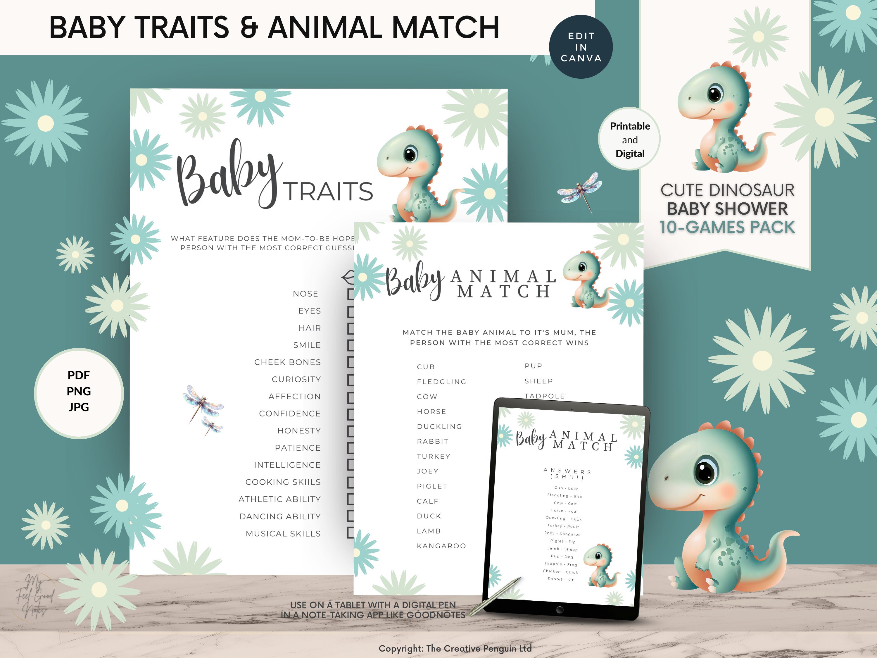 Fun Easy Baby Shower Games Bundle Canva Templates, Dinosaur Minimalist ...