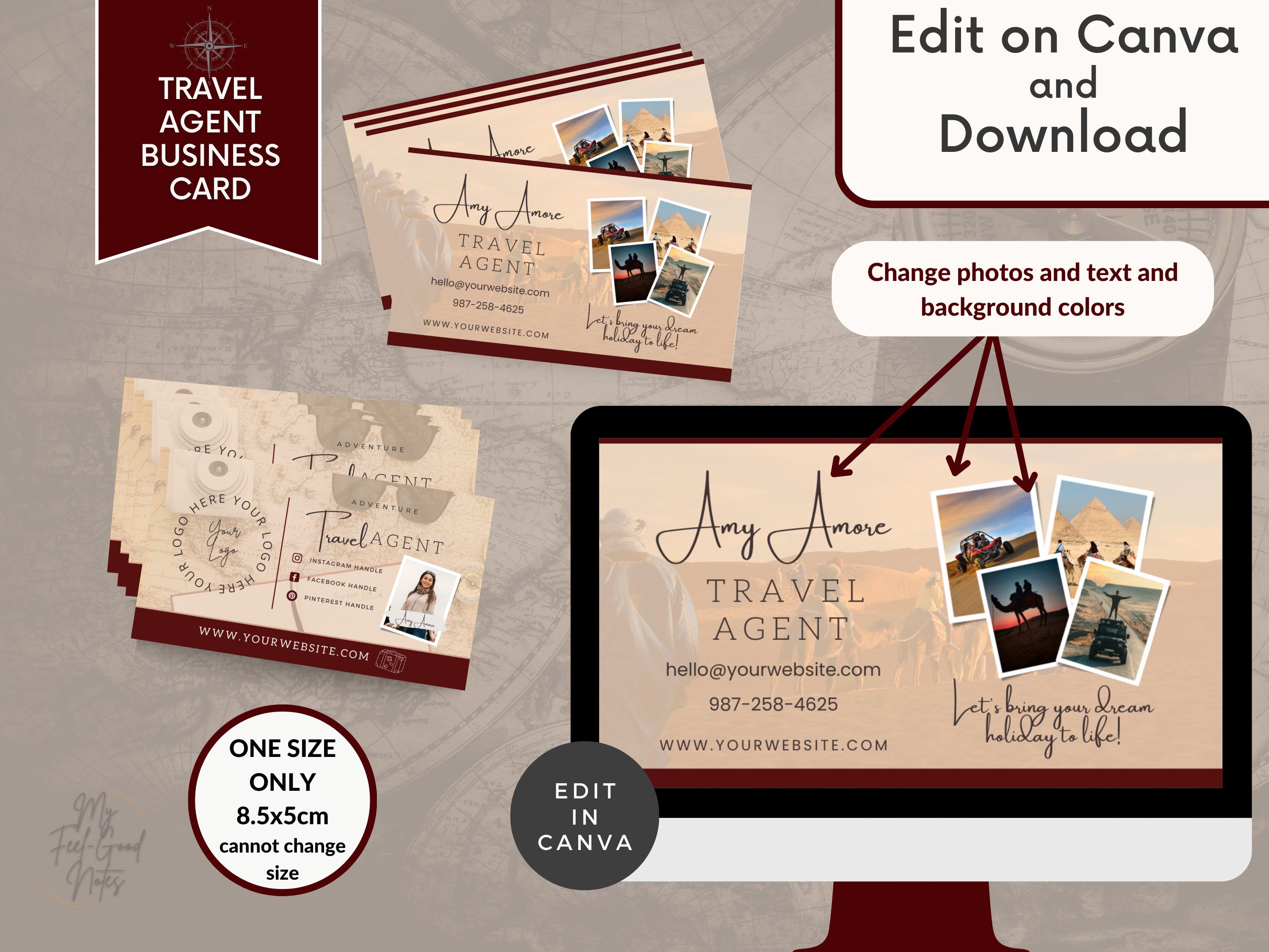 Travel Agent Business Cards Template, Travel Advisor Agency, Canva ...