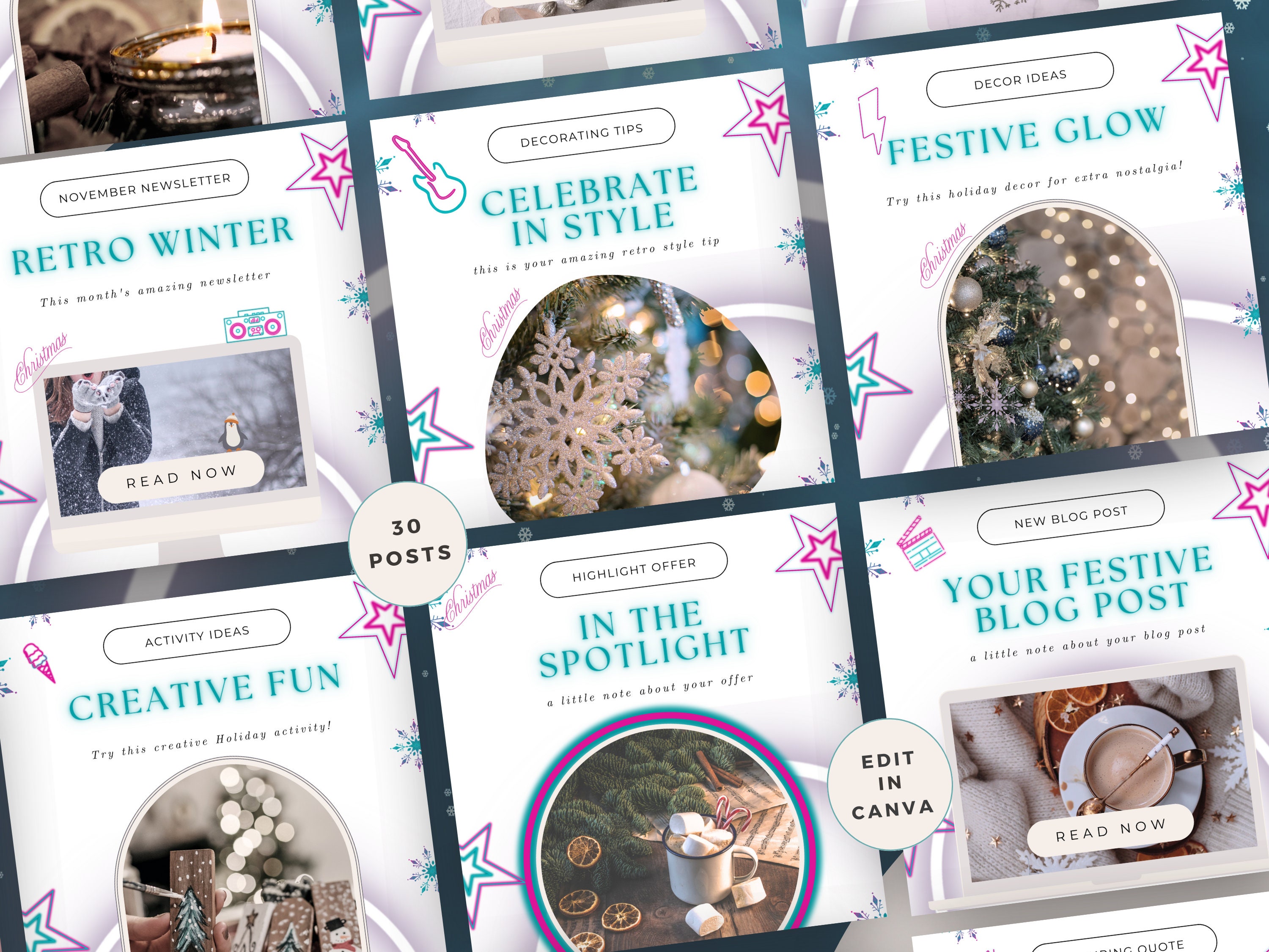 Christmas Social Media Posts for Business, Retro Holiday Stories ...