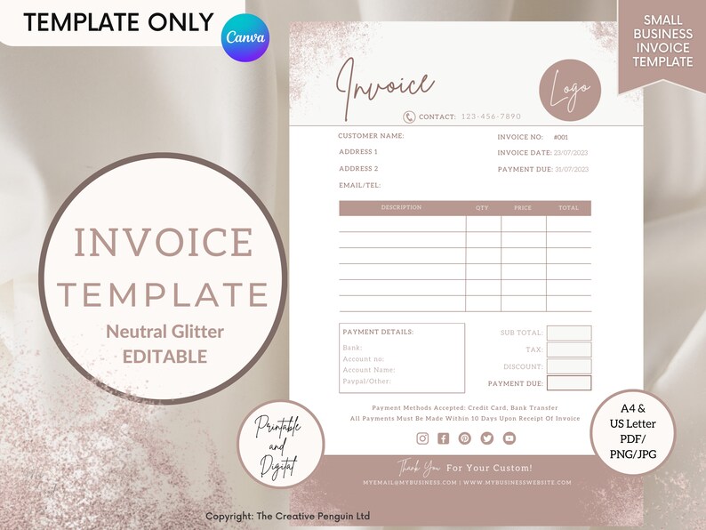 Simple Billing Invoice Template Business DIY Digital Canva - Etsy
