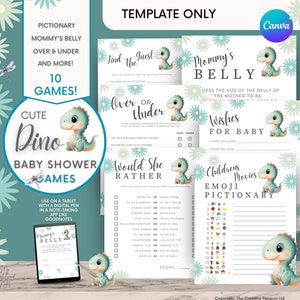 Fun Easy Baby Shower Games Bundle Canva Templates Dinosaur - Etsy