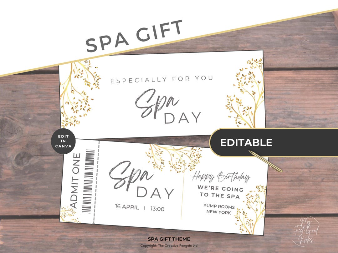 Spa Day Gift Card, Printable Certificate, Editable Voucher, Instant ...