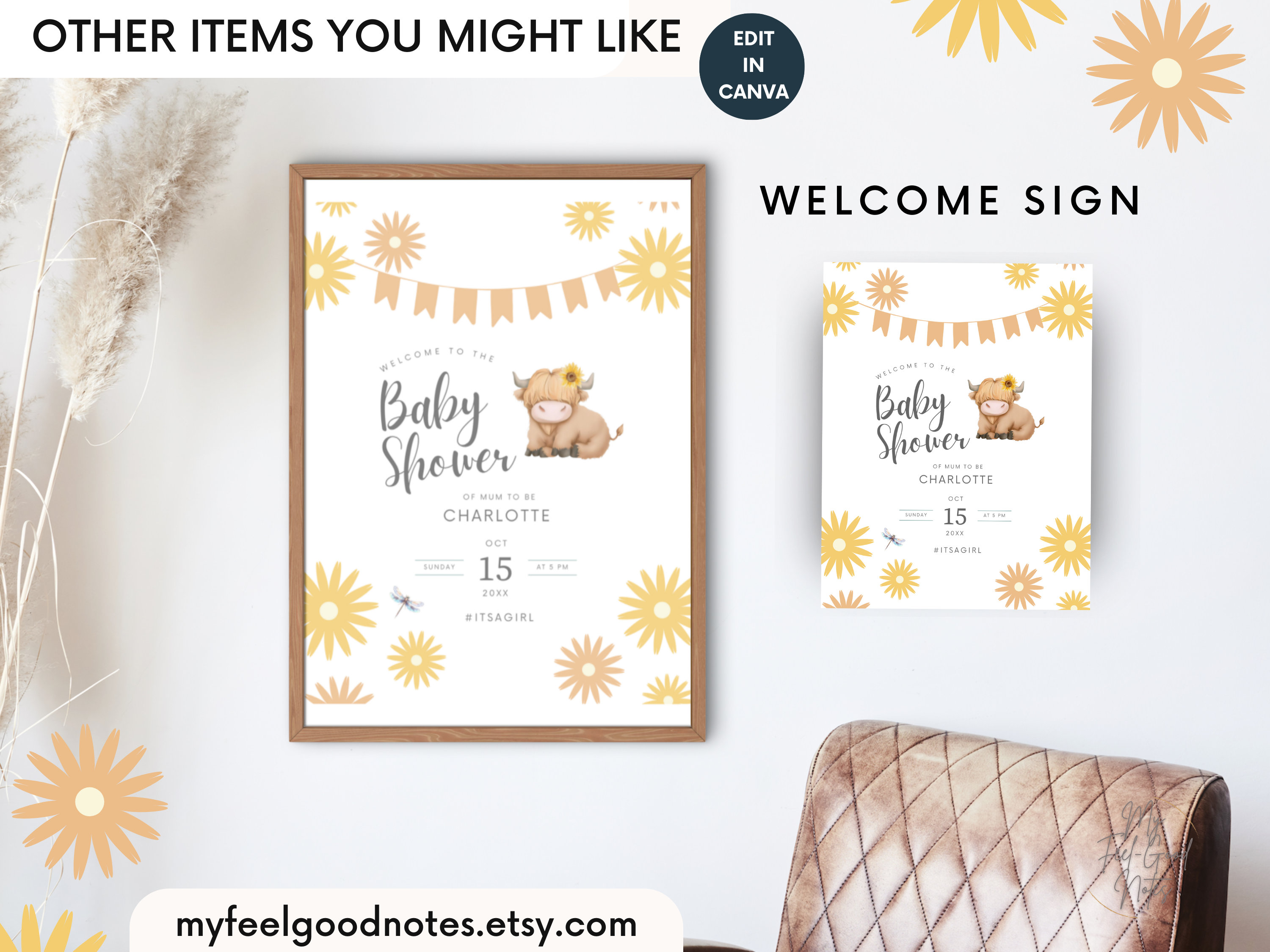 Sunshine Baby Shower Invite Bundle, Highland Cow Yellow Games, Holy Cow ...