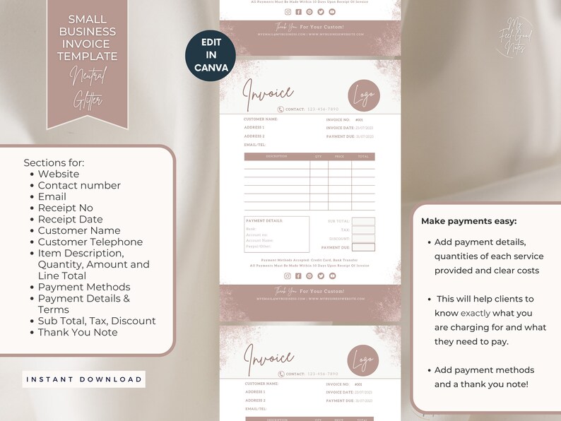 Simple Billing Invoice Template, Business DIY, Digital Canva Editable ...