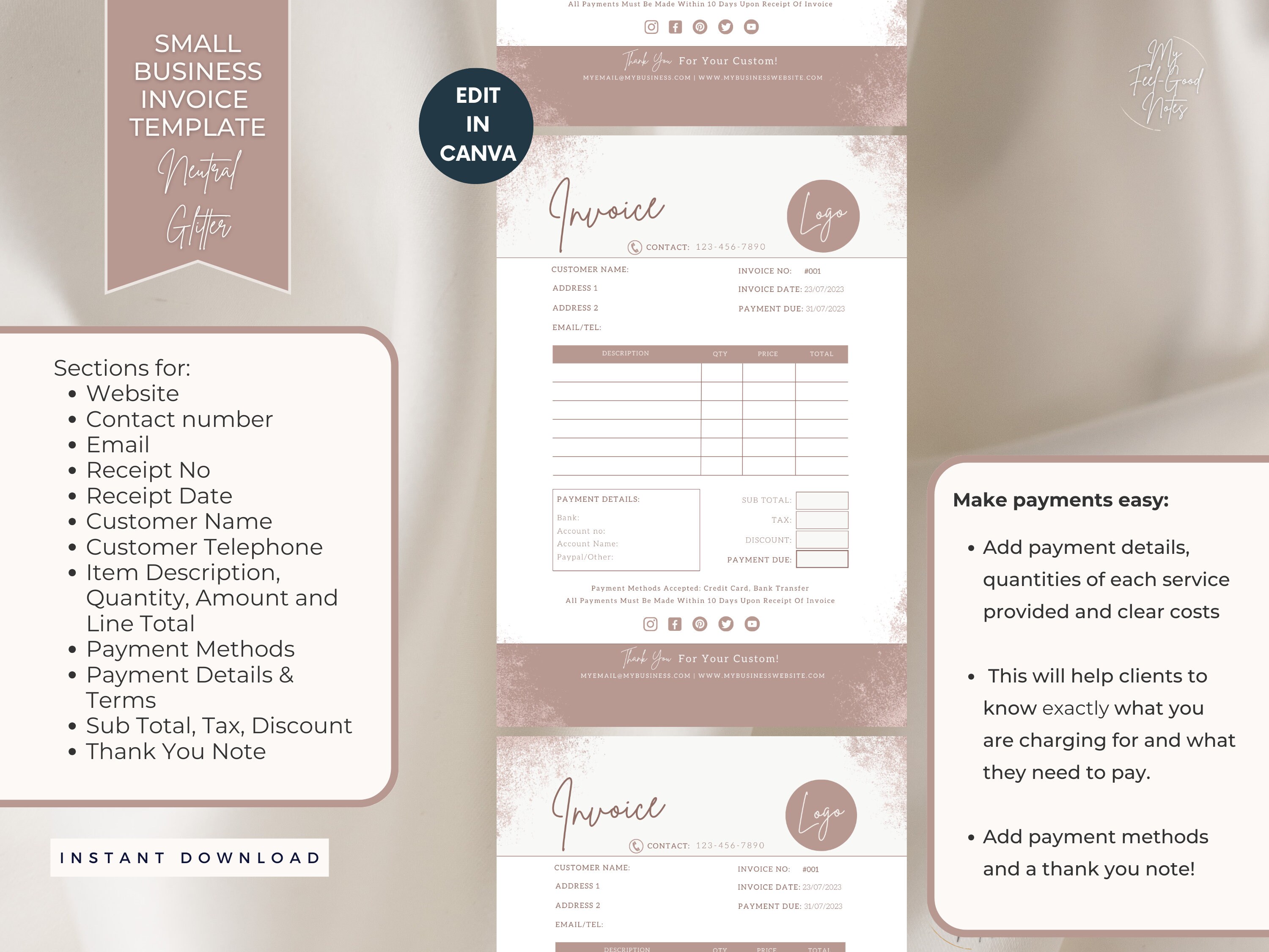 Simple Billing Invoice Template, Business DIY, Digital Canva Editable ...