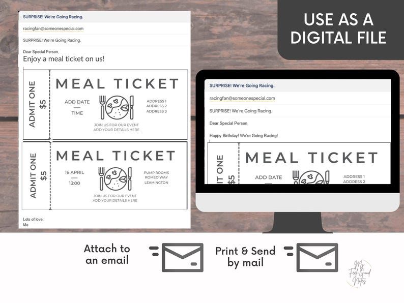 Meal Ticket Template, Editable Event Voucher, Printable Food Coupon ...
