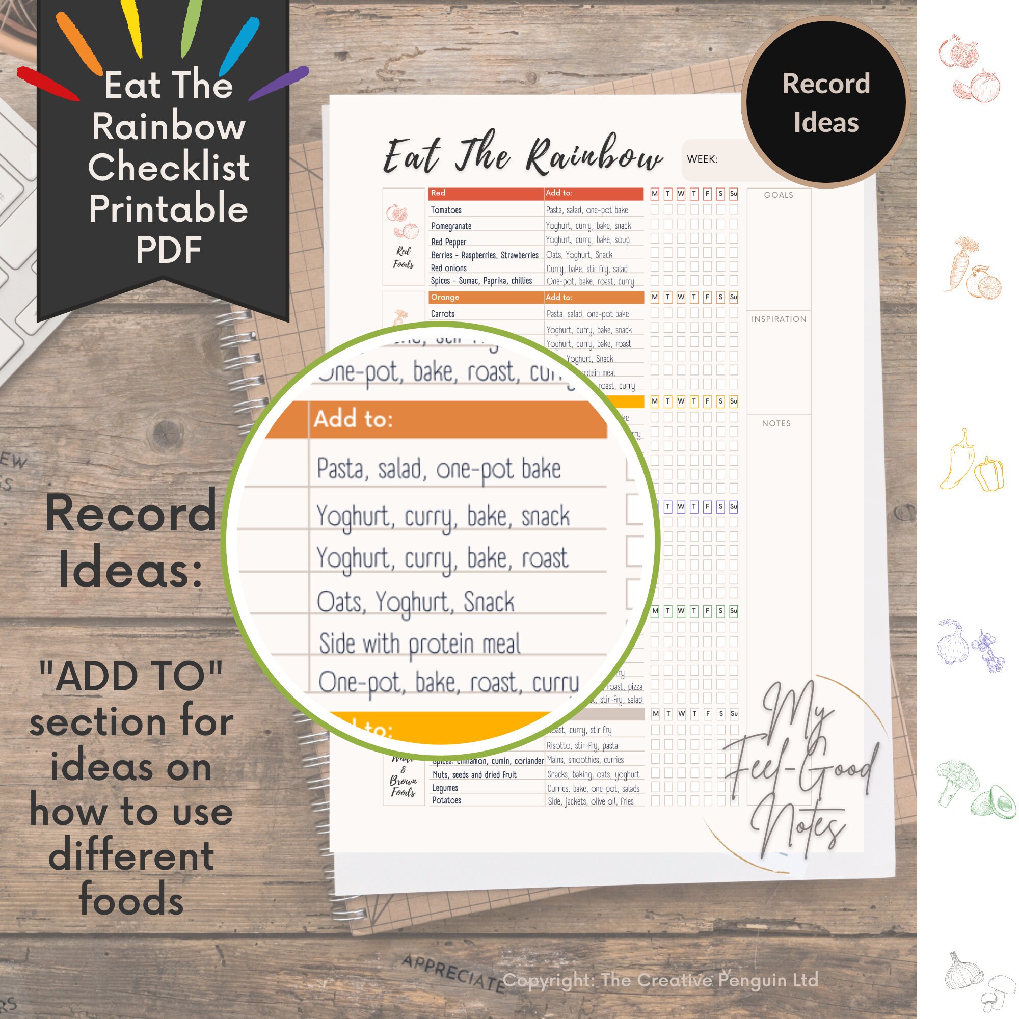 Eat the Rainbow Checklist Printable | | Healthy Food Tracker | Meal ...