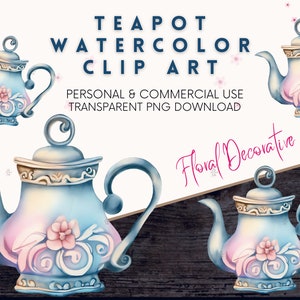 Watercolor PNG Teapot, Tea Time Clipart, Vintage Decorative, Tea Party ...