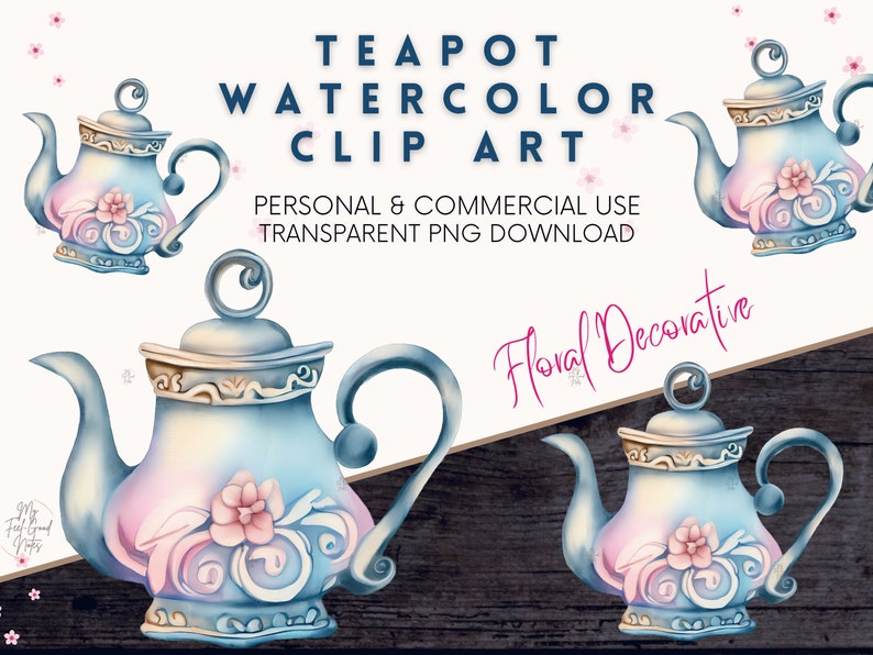 Watercolor PNG Teapot, Tea Time Clipart, Vintage Decorative, Tea Party ...