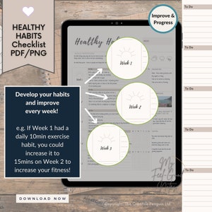 Healthy Habits Checklist Daily Goodnotes Neutral | Daily Routine ...