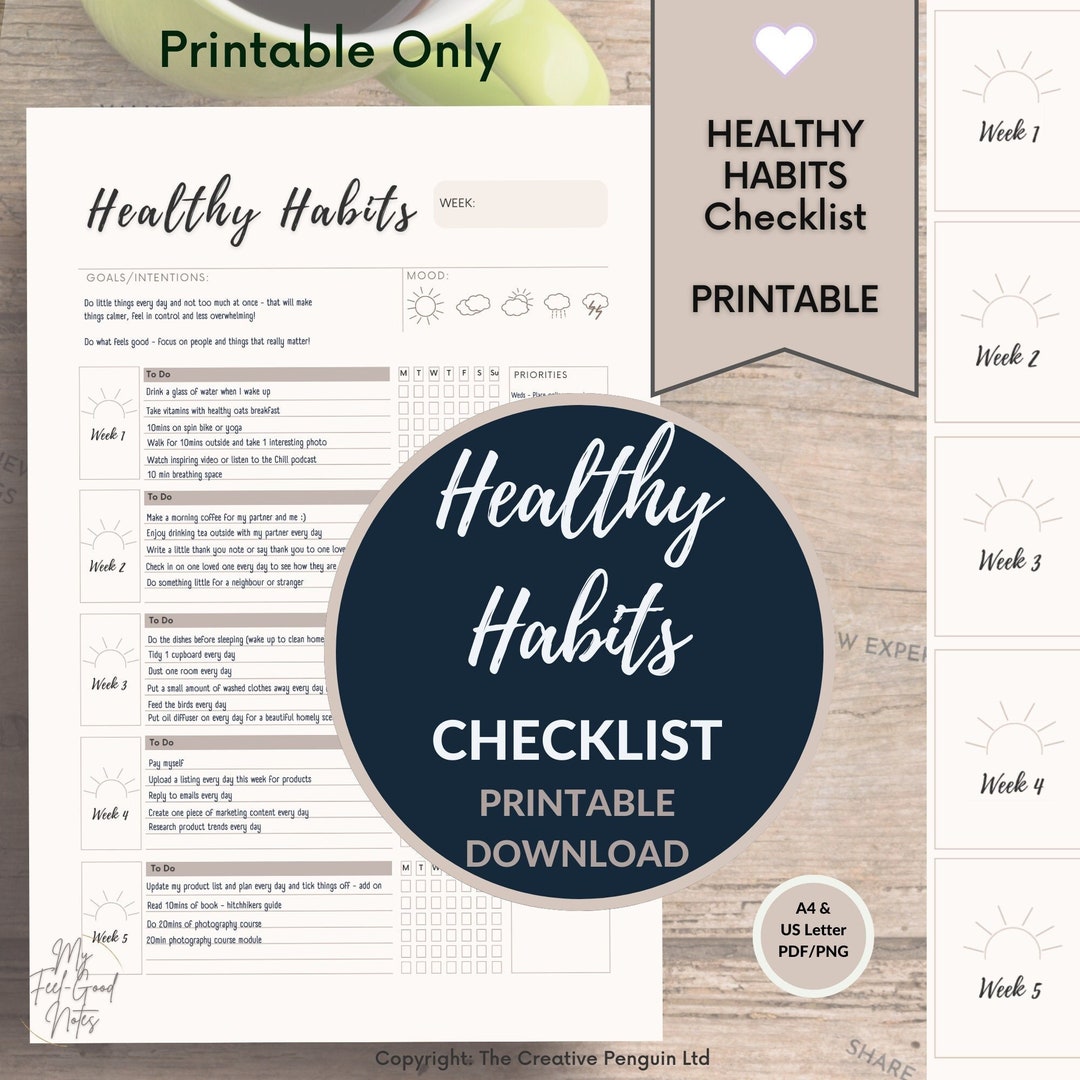Daily Habit Tracker Printable | Healthy Habits Checklist Neutral ...