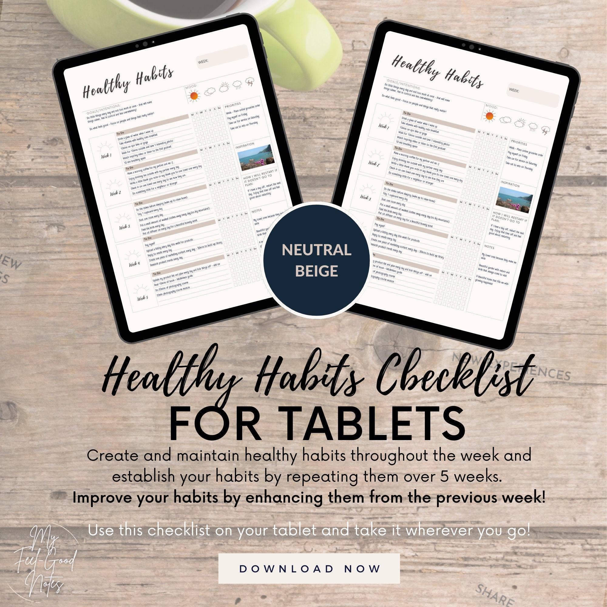 Healthy Habits Checklist Daily Goodnotes Neutral Daily Routine Habit ...