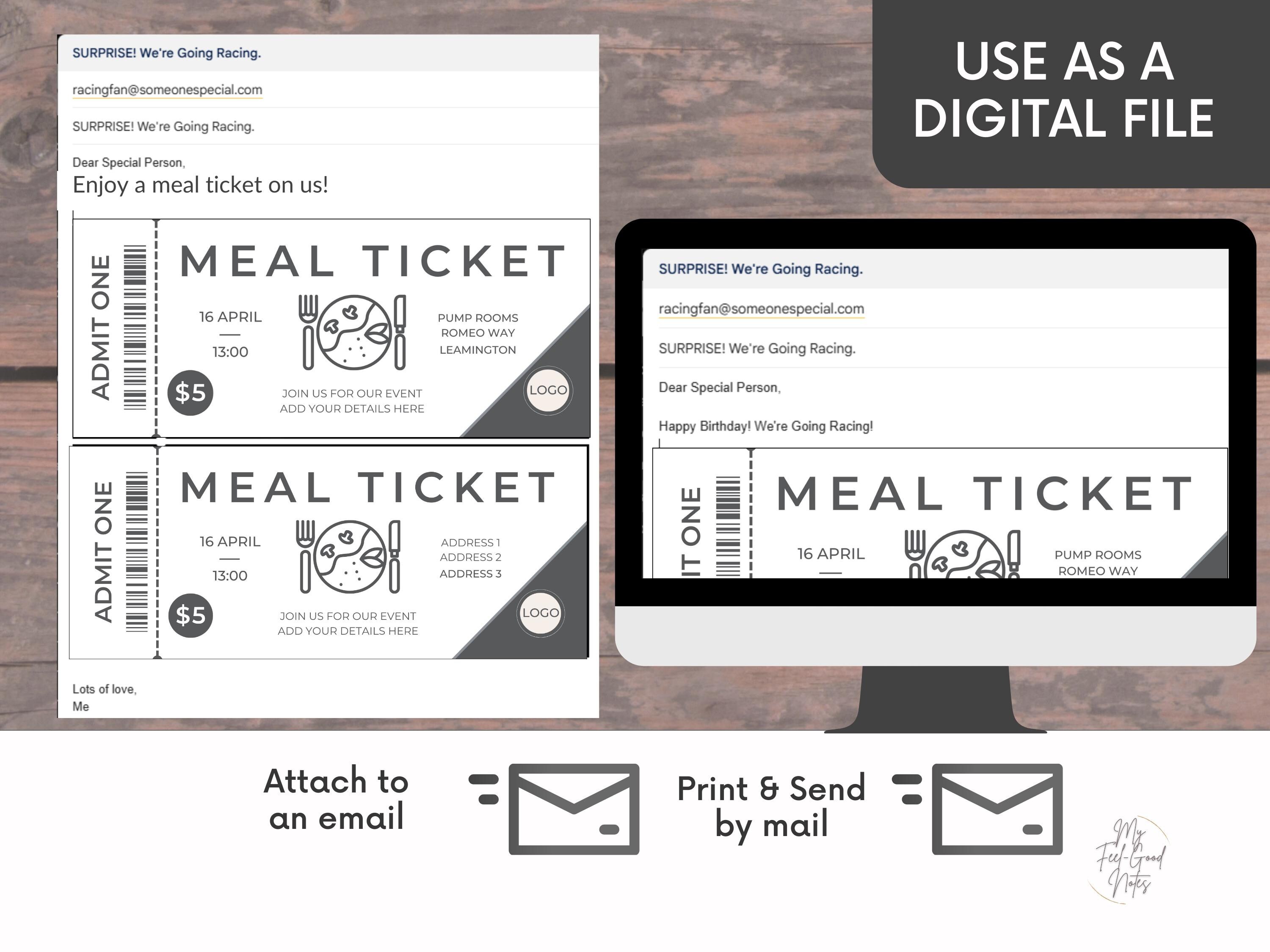 Meal Ticket Template, Food Truck, Editable Event Voucher, Restaurant ...