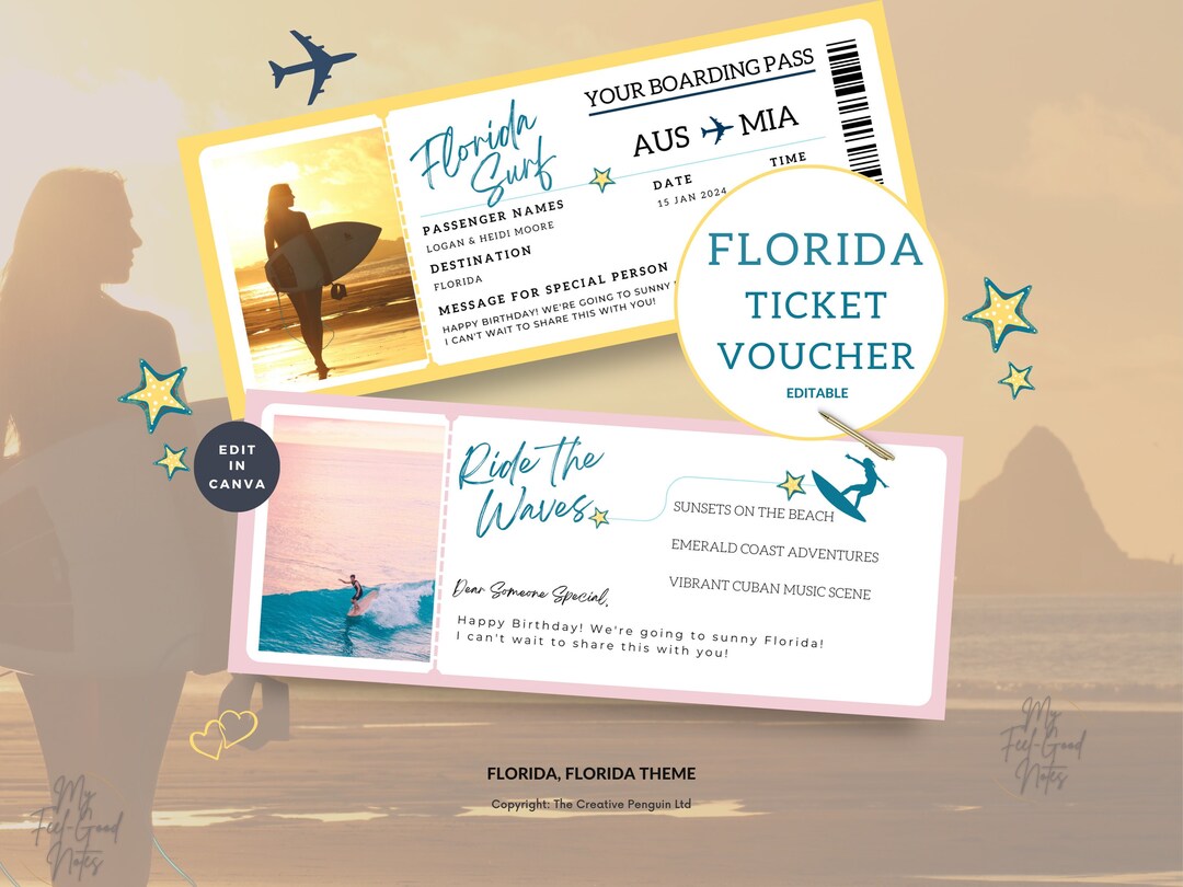 Printable Ticket to Florida, Surprise Trip, Print at Home Boarding Pass ...