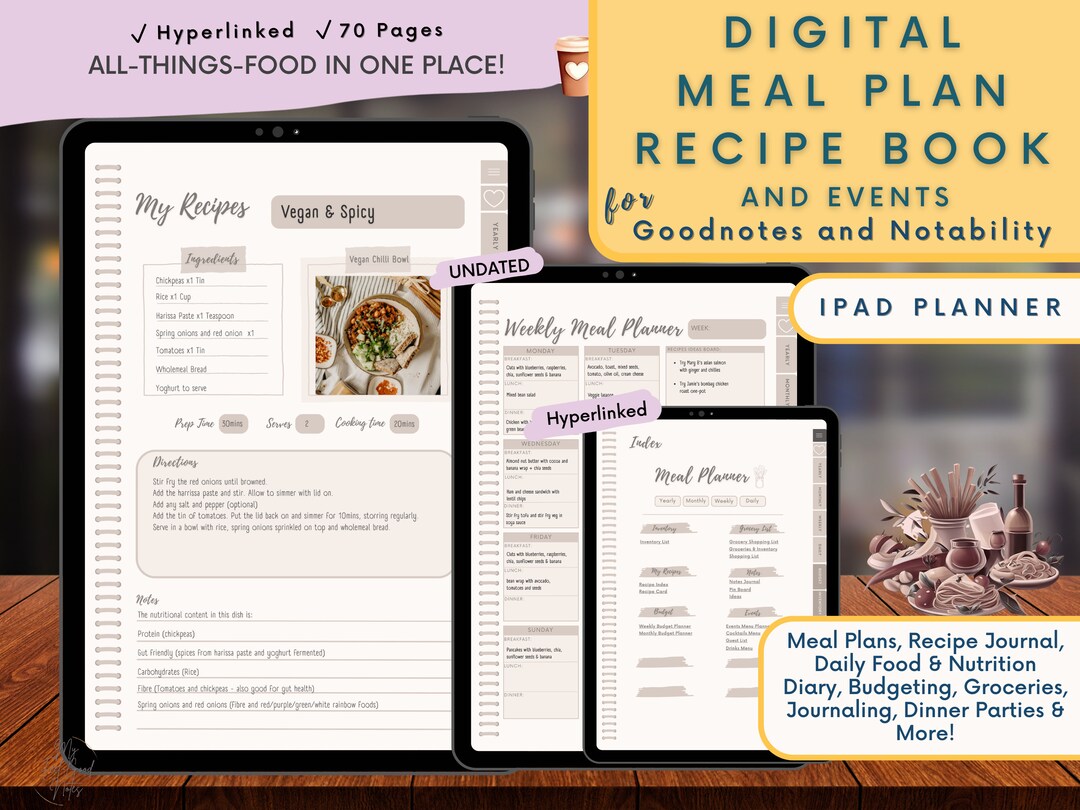 Digital Meal Planner and Recipe Book, Meal Prep, Goodnotes Food Journal ...