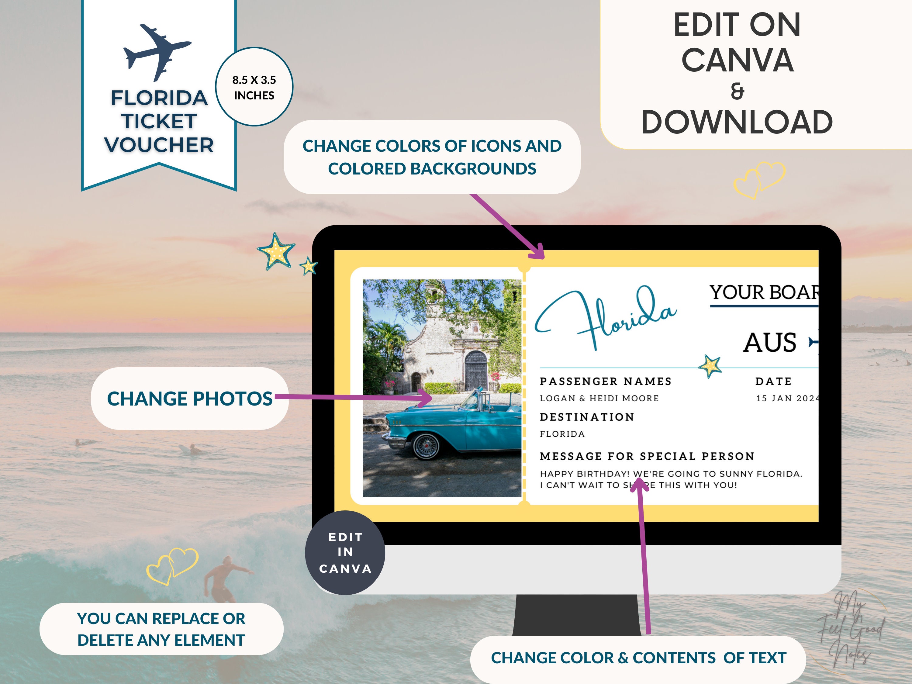 Printable Ticket to Florida, Surprise Trip, Print at Home Boarding Pass ...