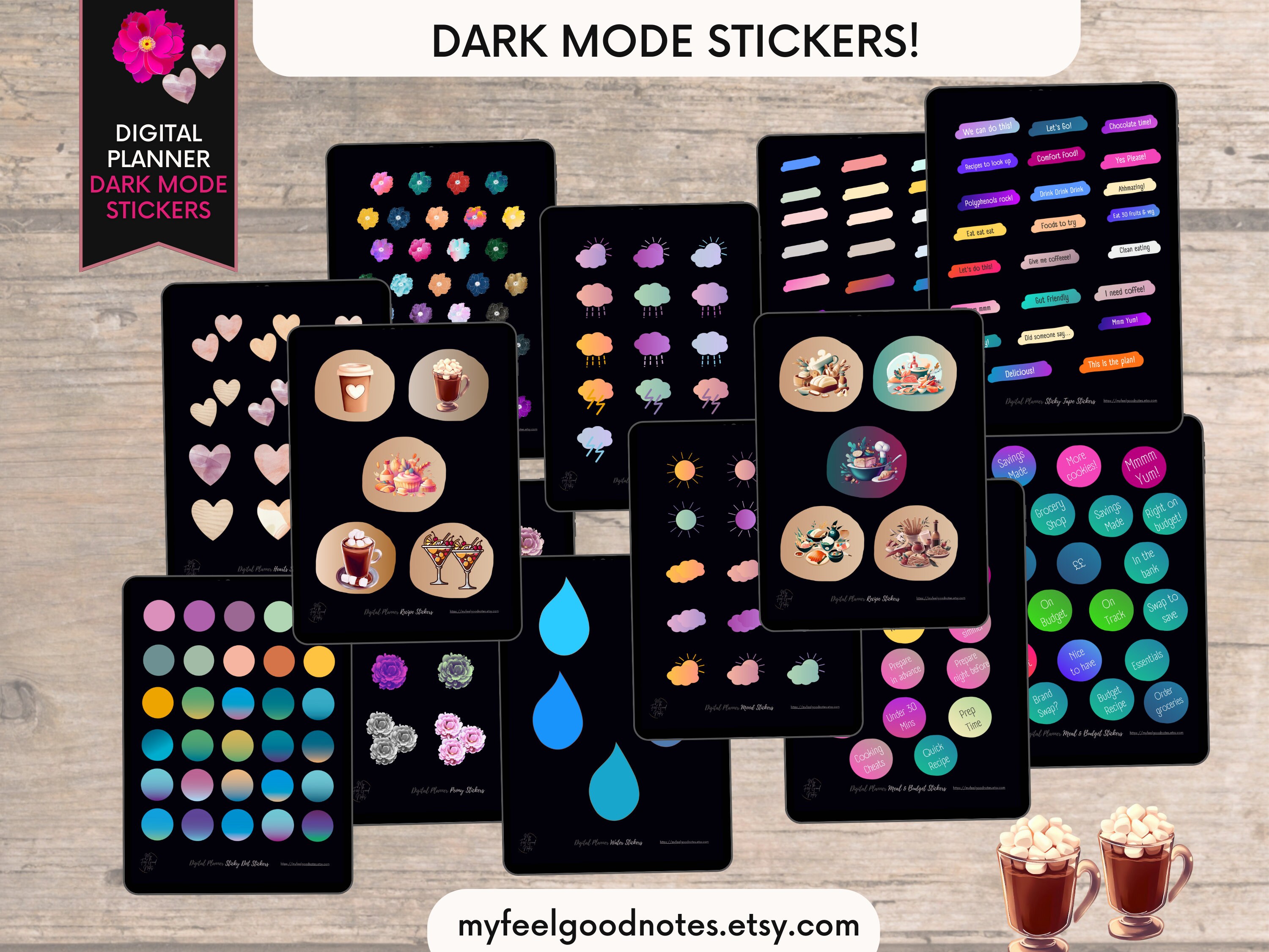 Dark Mode Digital Meal Planner | Recipe Book + Stickers | iPad ...