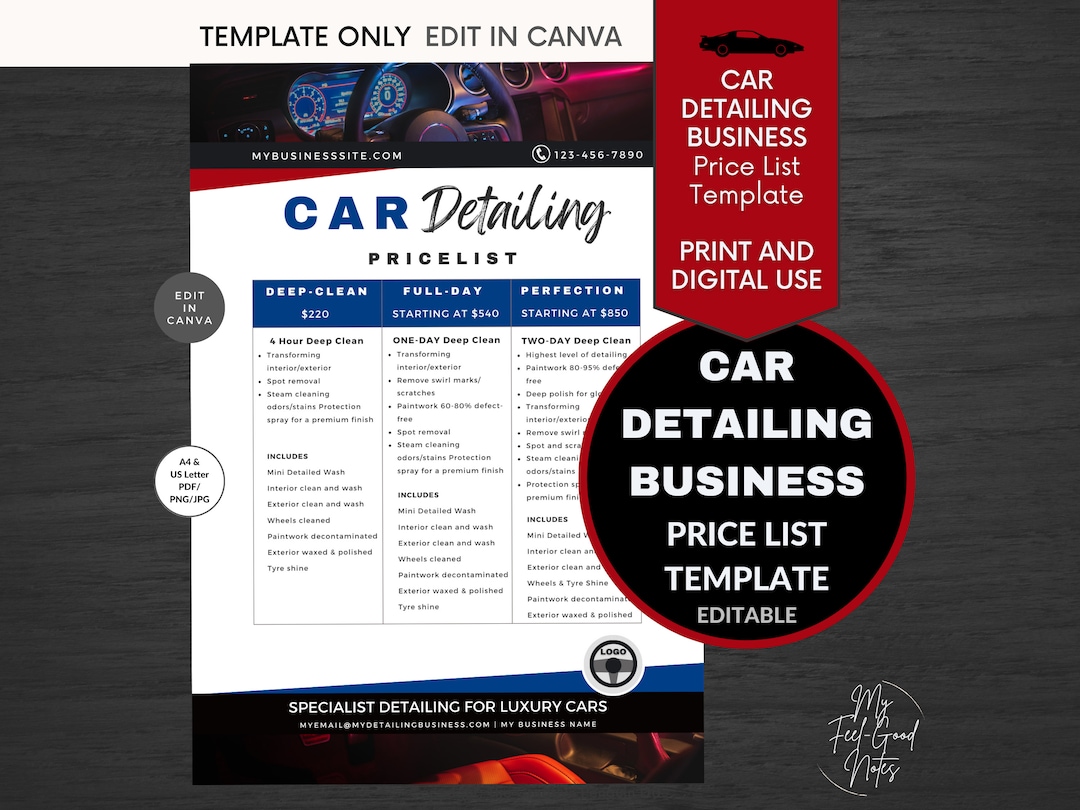 Car Detailing Price List Template Business | Editable Pricing | Canva ...