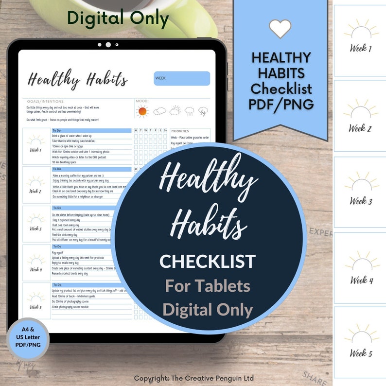 Healthy Habits Checklist Goodnotes Blue Aesthetic Minimalist - Etsy