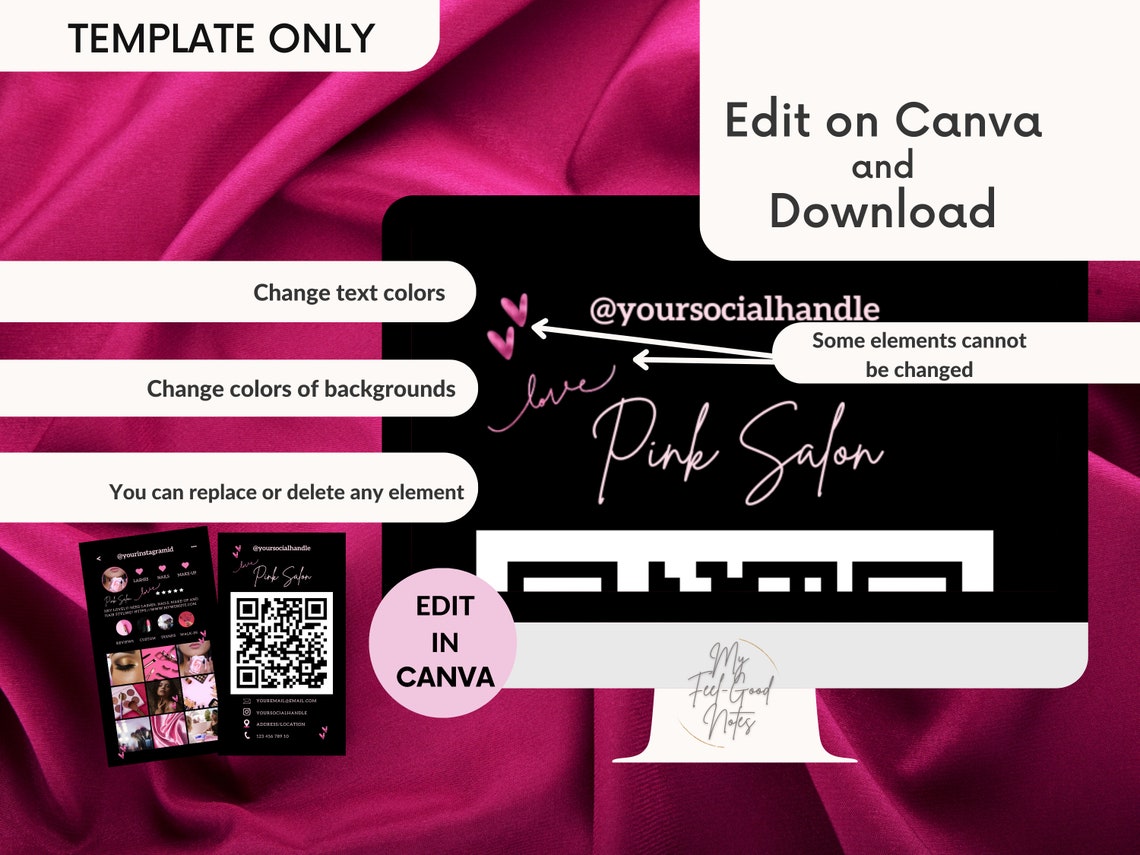 Photos QR Code Business Card Vertical Pink Canva Template - Etsy