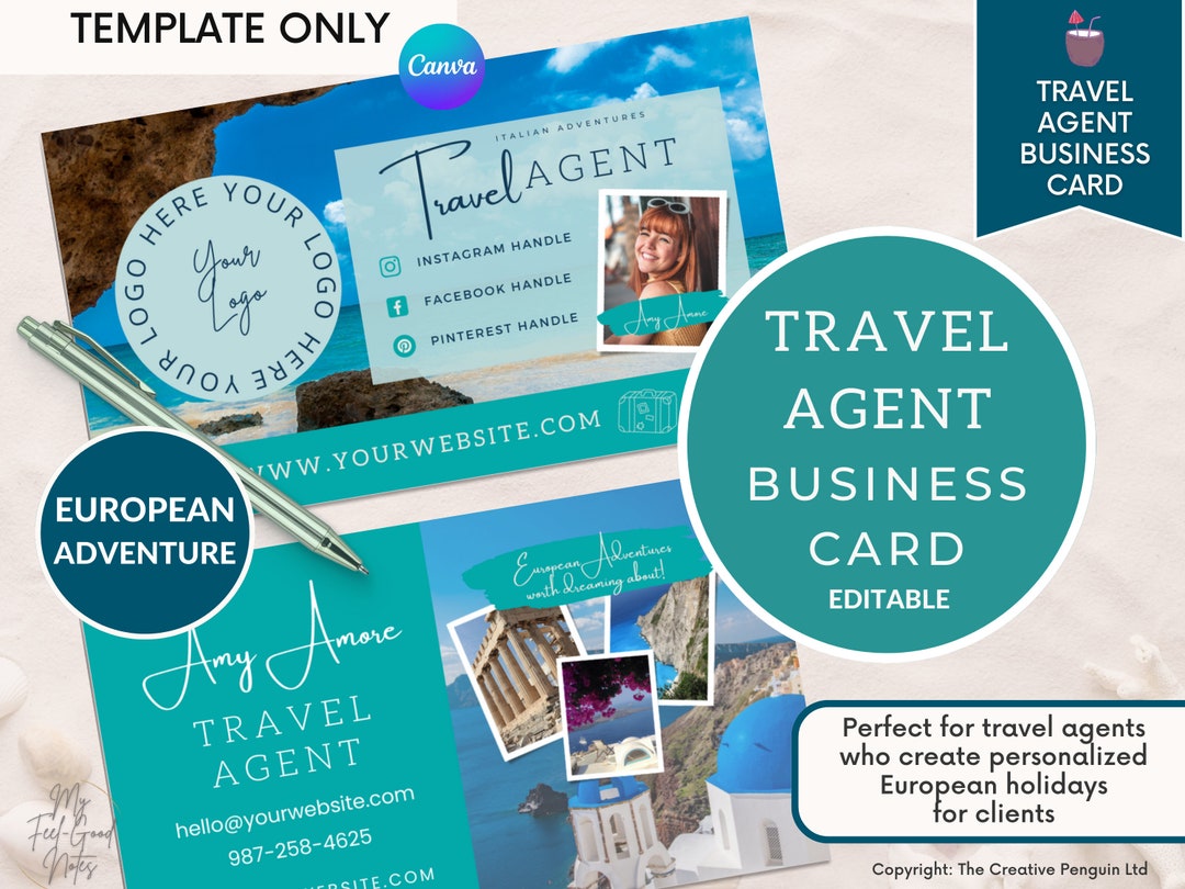 Travel Agency Business Cards Template Travel Advisor Agent - Etsy
