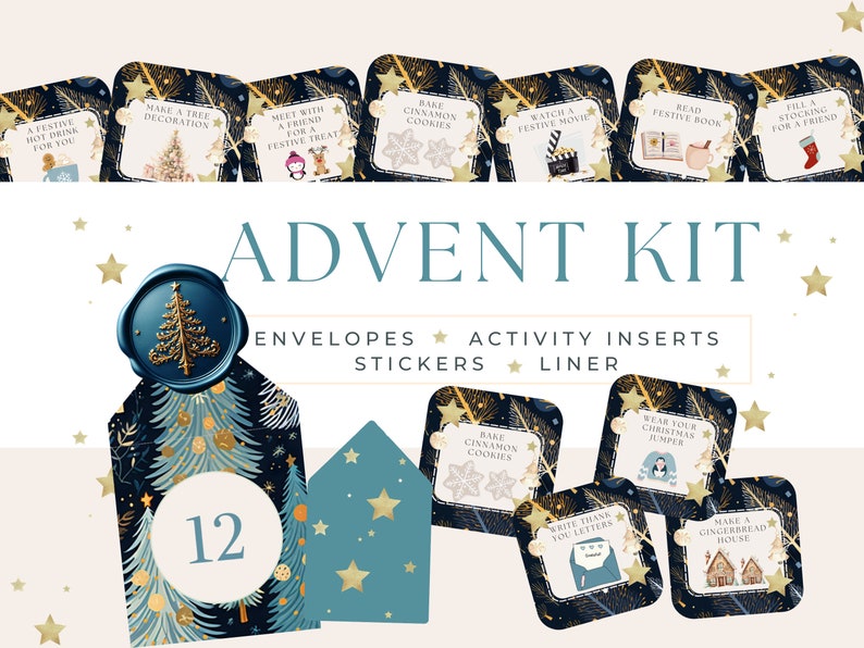 Advent Calendar Kit Printable DIY, Activities Cards, Christmas ...