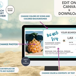 Beach Trip Ticket, Beach Vacation Boarding Pass, Travel PDF Printable ...