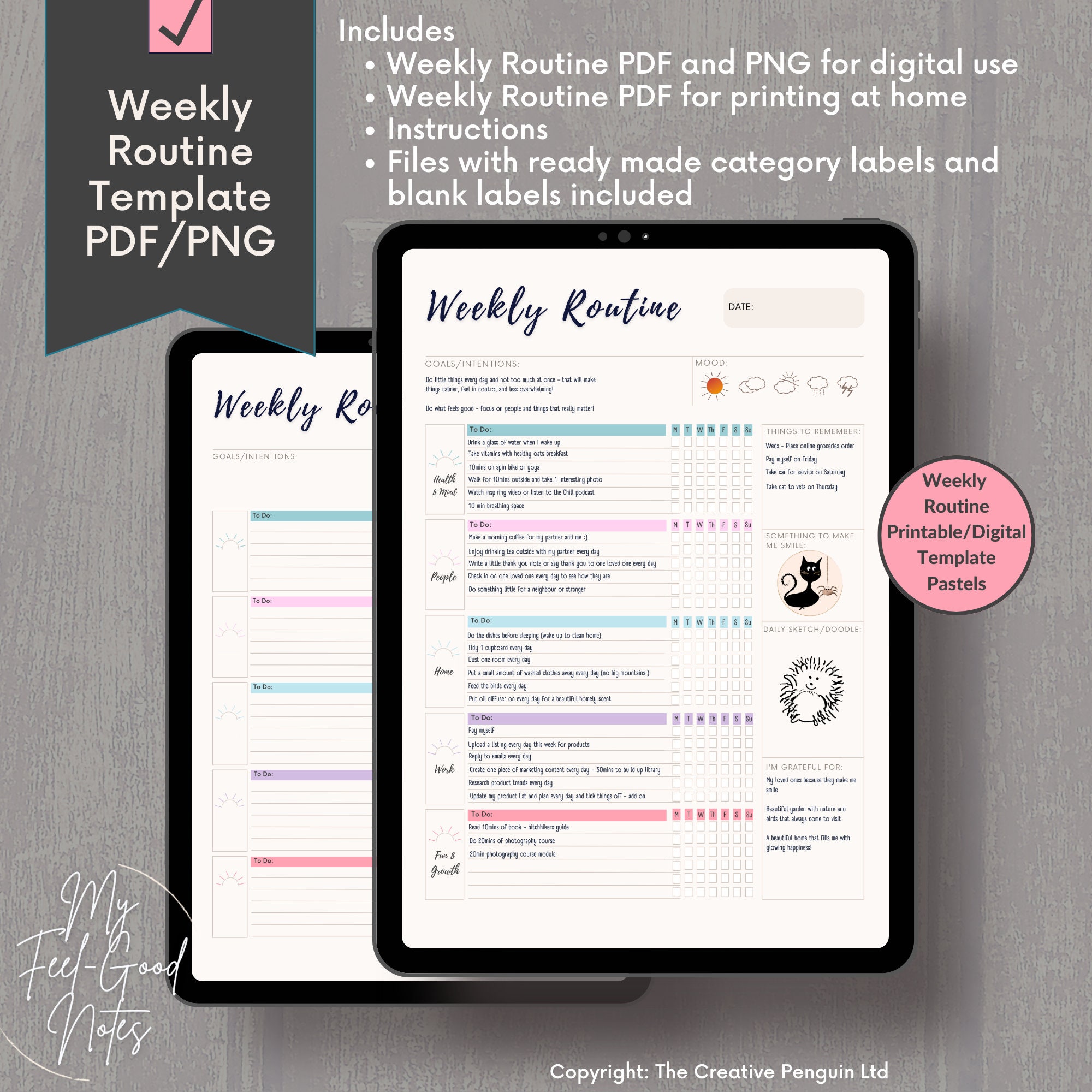 Weekly Routine Goodnotes Checklist PDF | Weekly Routine Planner Adult ...