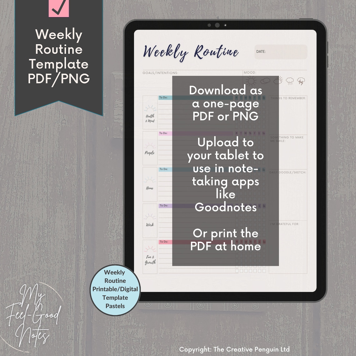 Weekly Routine Goodnotes Checklist PDF | Weekly Routine Planner Adult ...