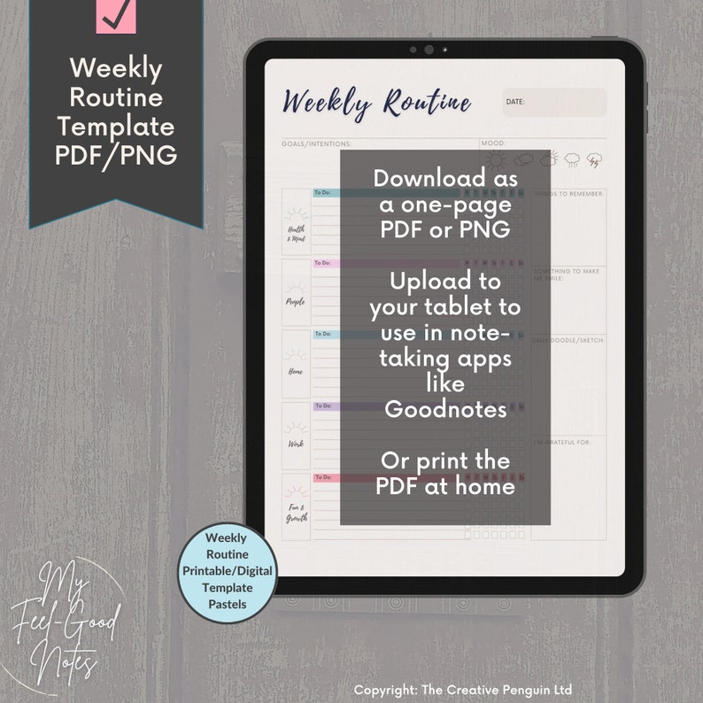 Weekly Routine Goodnotes Checklist PDF | Weekly Routine Planner Adult ...