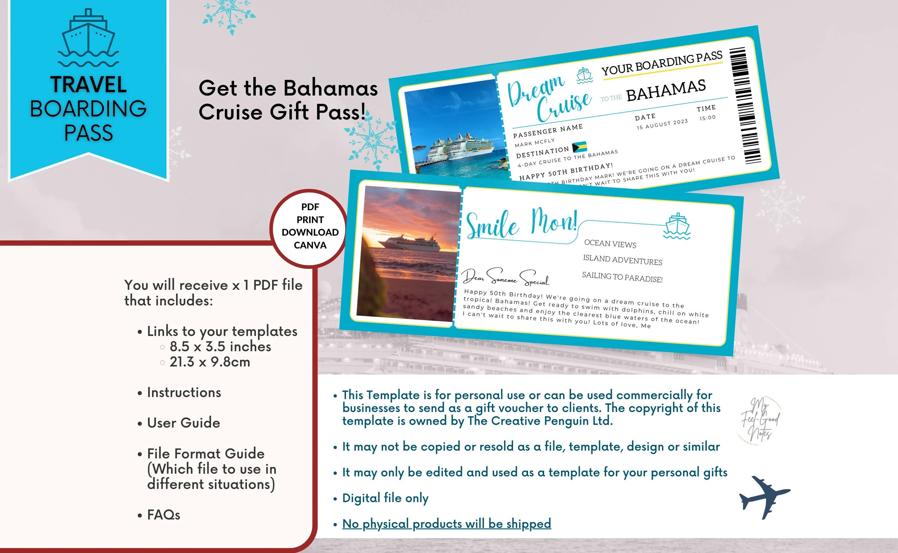 Cruise Ticket Template Christmas, Surprise Boarding Pass Card, DIY ...
