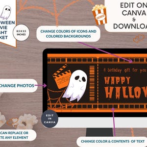 Halloween Movie Night Ticket, Printable Invitation, Editable Template ...