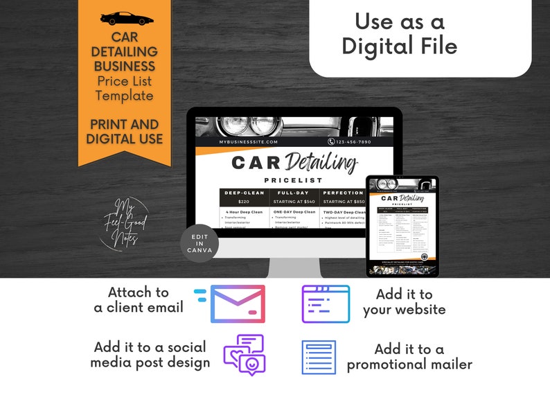 Car Detailing Price List Template Business, Editable Pricing, Canva ...