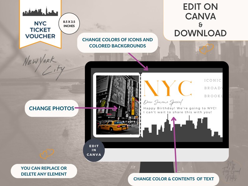 NYC Trip Ticket, New York Boarding Pass, Travel PDF Printable ...