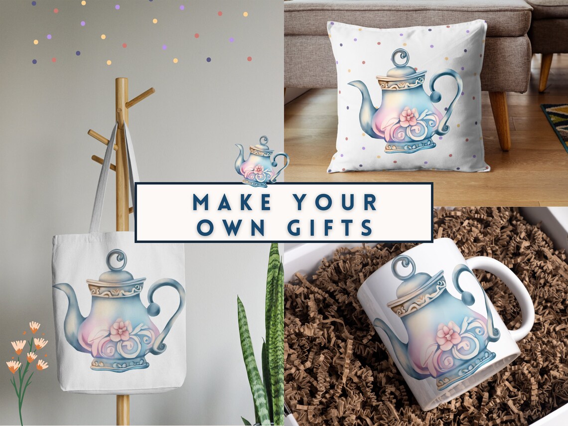 Watercolor PNG Teapot, Tea Time Clipart, Vintage Decorative, Tea Party ...