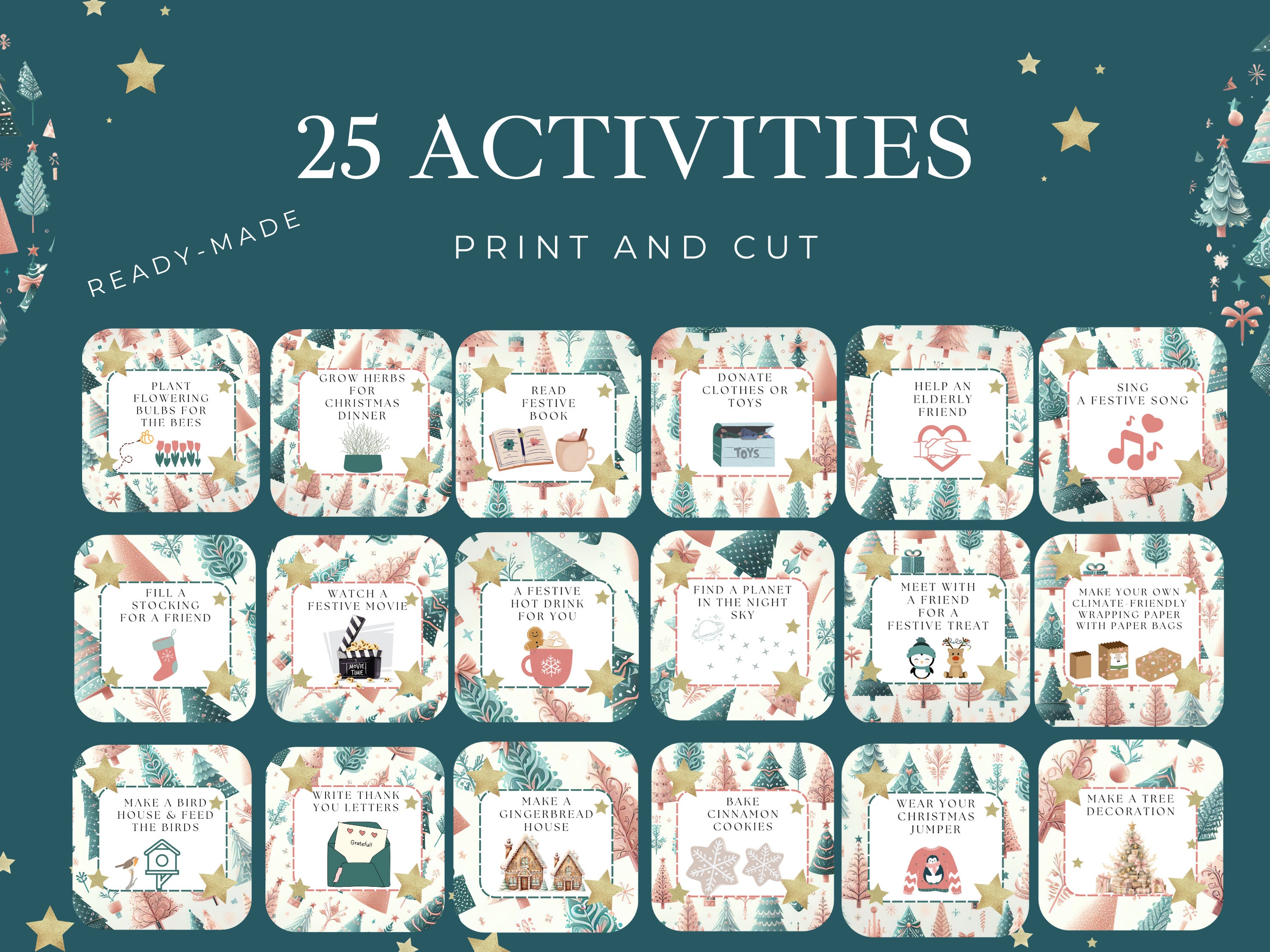 Advent Calendar Kit Printable DIY, Activities Cards, Christmas ...