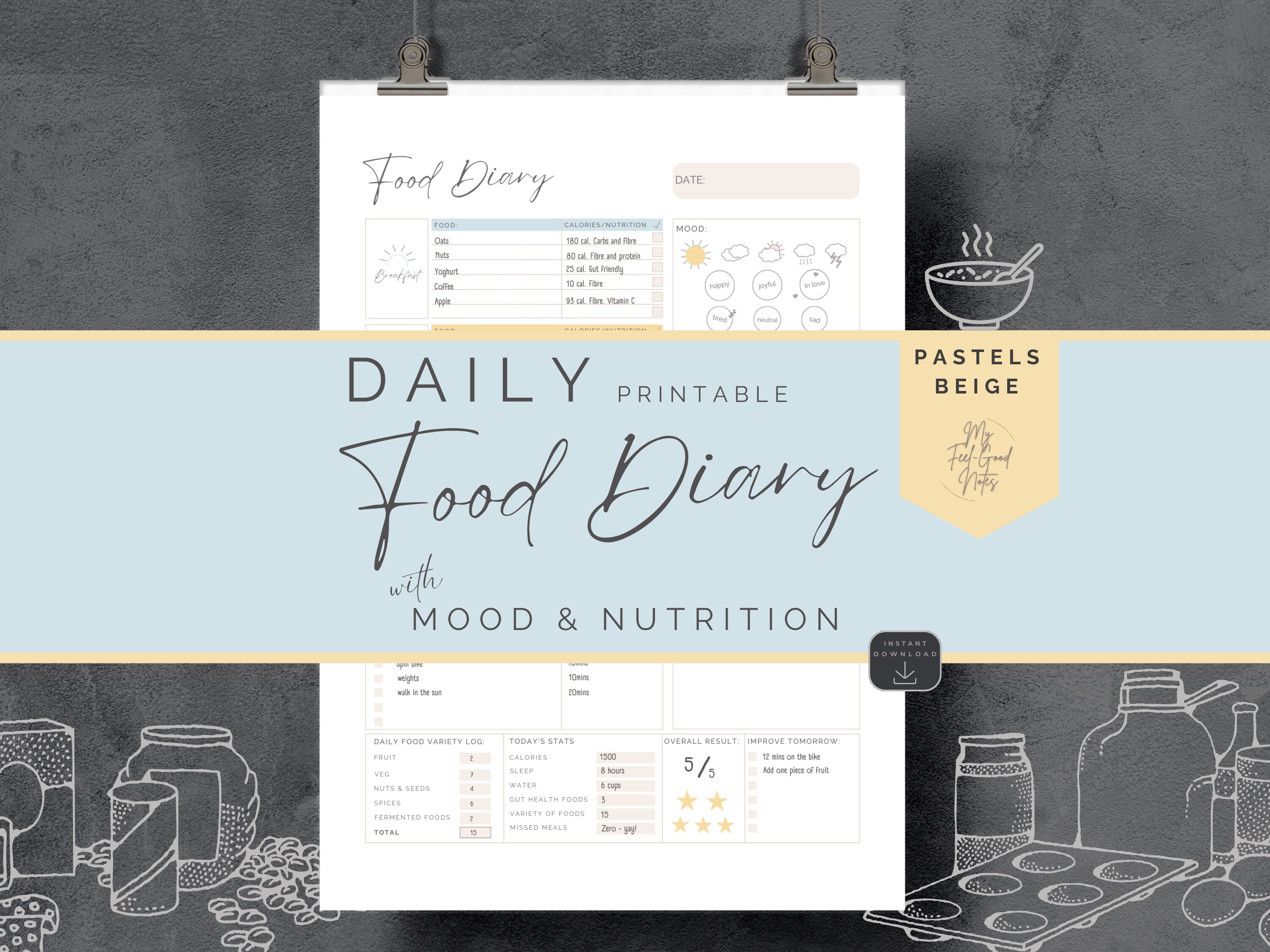 Daily Food Journal Printable, Meal Planner, Food Diary, Undated Health ...