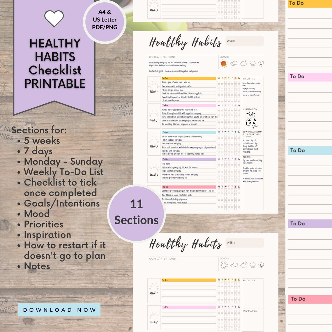 Daily Habit Tracker Printable Healthy Habits Checklist Pastel Rainbow ...