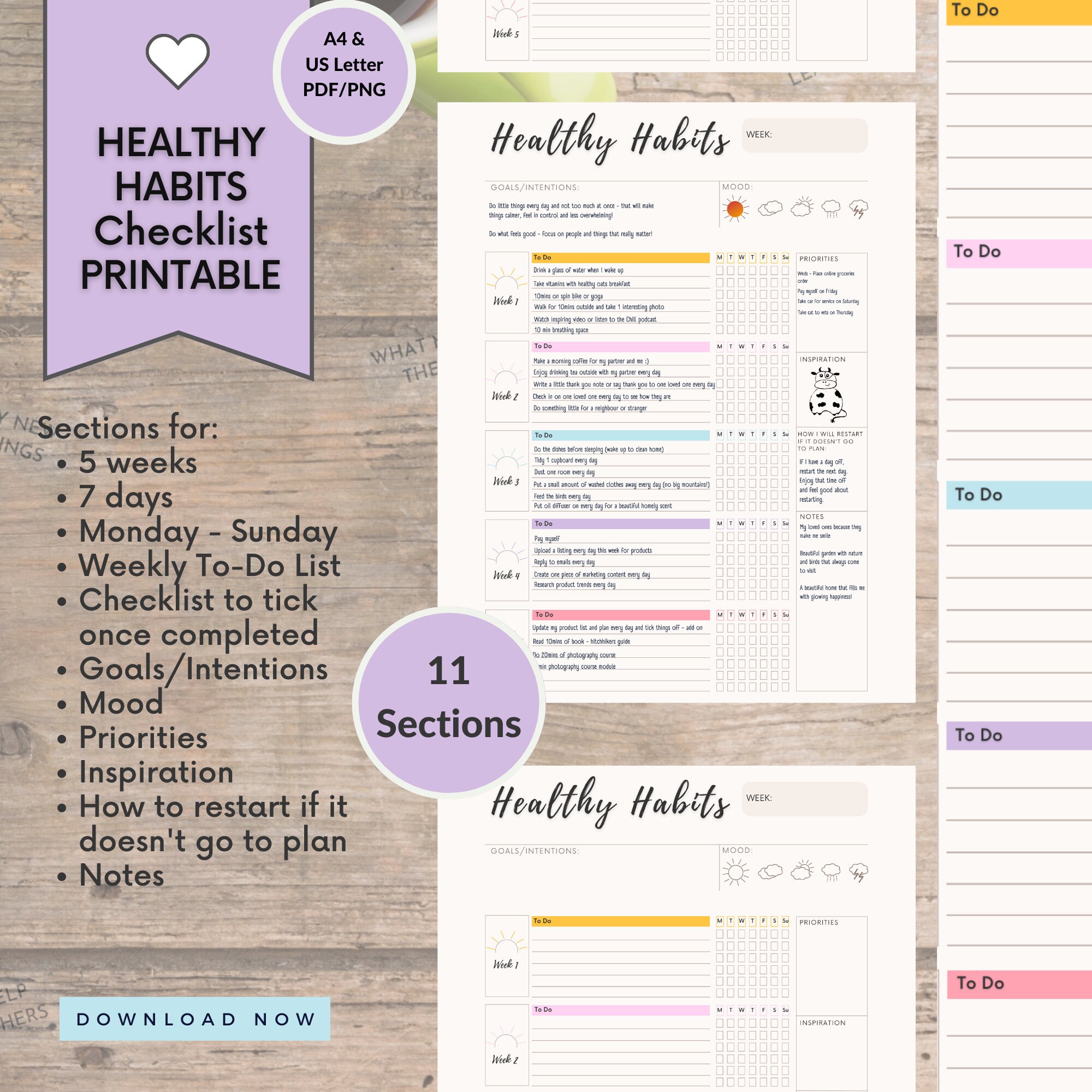 Daily Habit Tracker Printable Healthy Habits Checklist Pastel Rainbow ...
