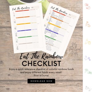 Eat the Rainbow Checklist Printable | | Healthy Food Tracker | Meal ...
