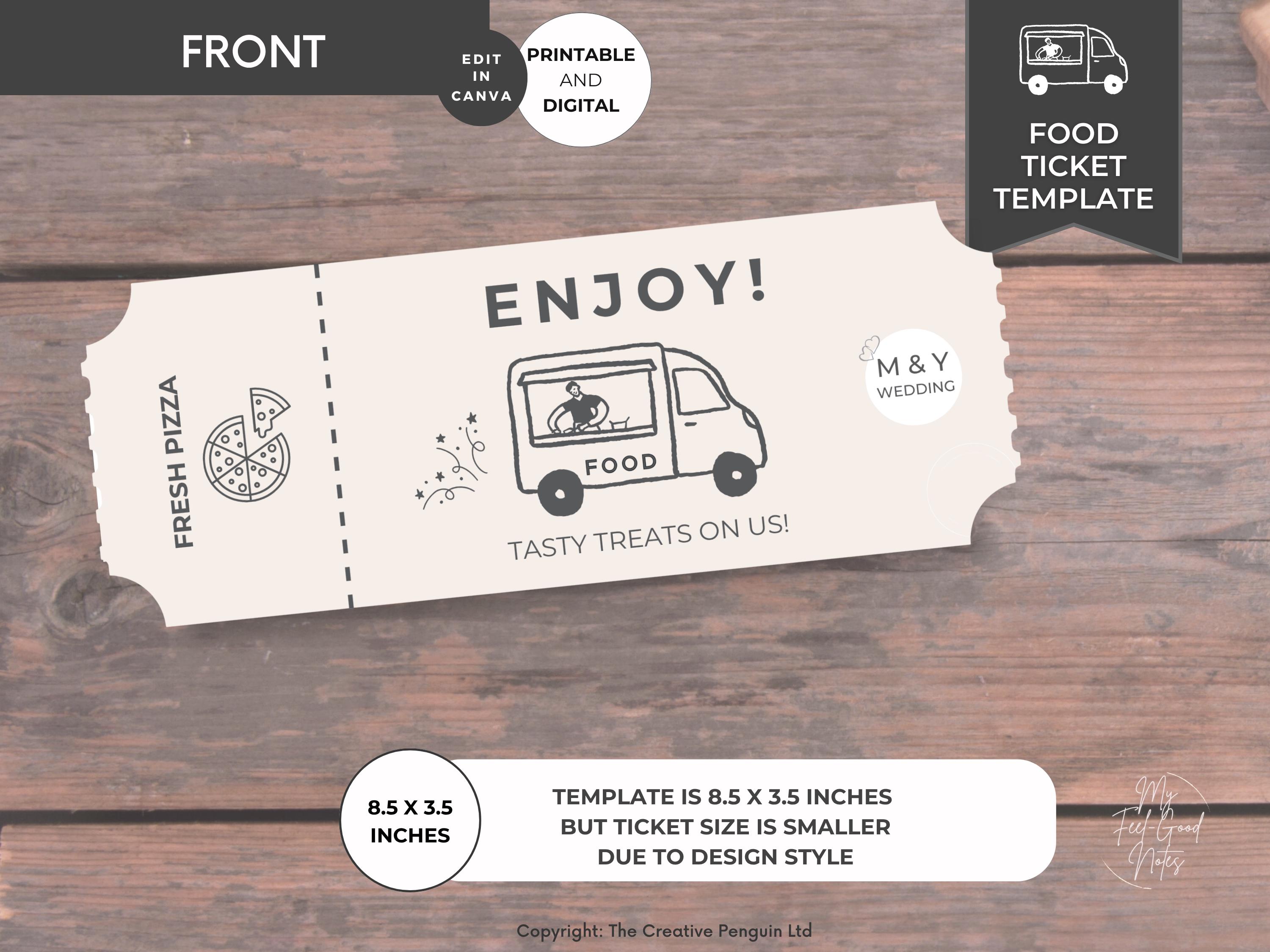 Food Truck Meal Ticket, Wedding Drink Voucher, Editable Meal Template ...