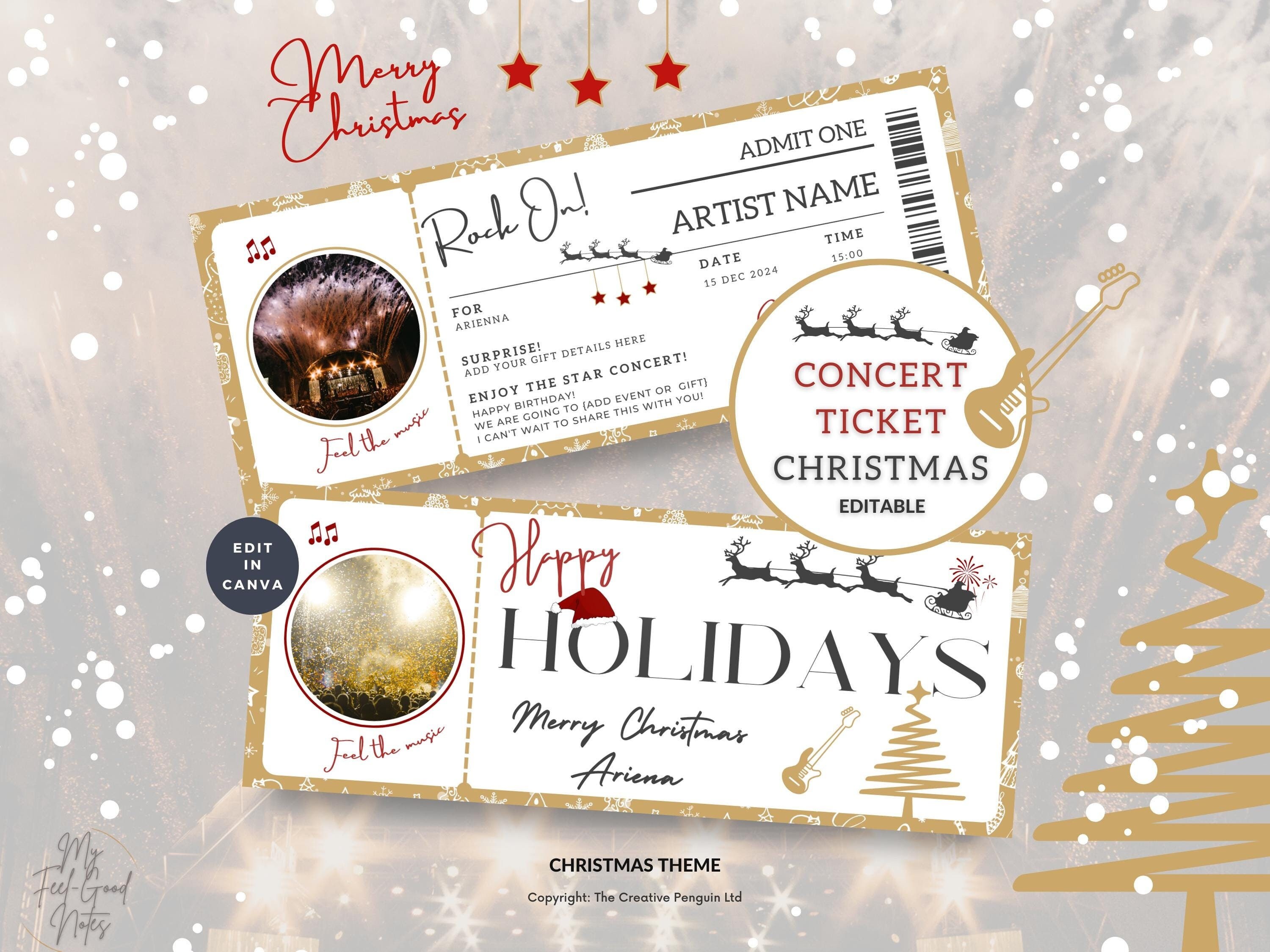 Concert Ticket Gift, Printable Editable, Christmas Canva Template ...